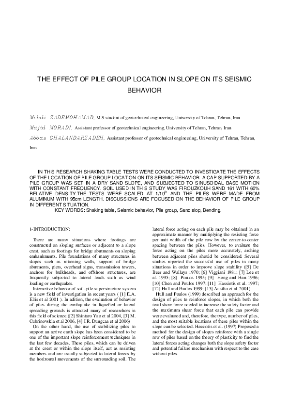 (PDF) The Effect of Pile Group Location in Slope on Its Seismic Behavior