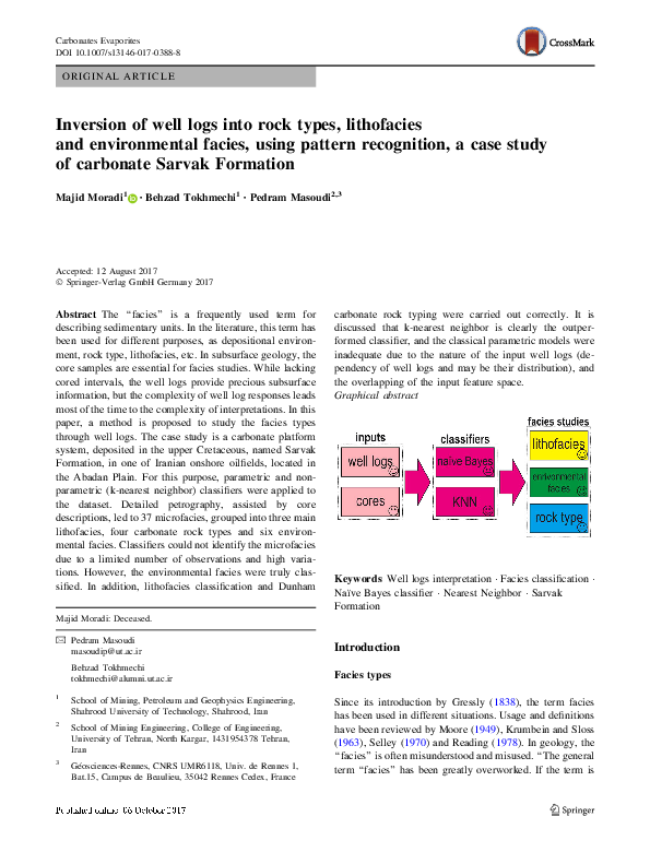 (PDF) Inversion of well logs into rock types, lithofacies and environmental facies, using ...