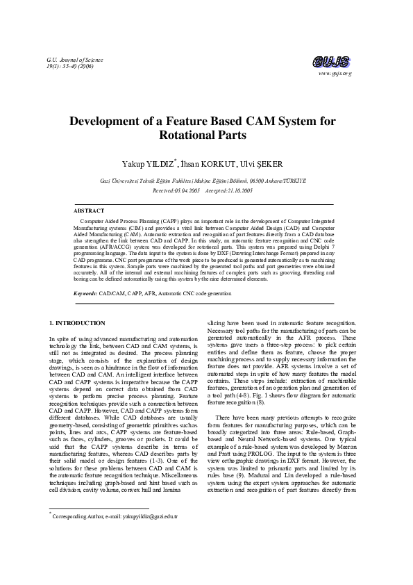 (PDF) Development of a feature based CAM system for rotational parts
