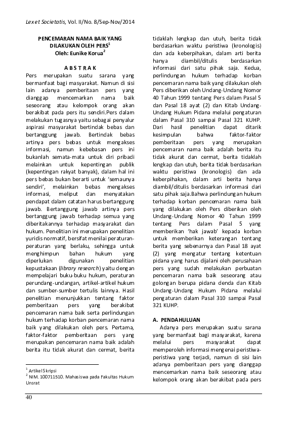 (PDF) Pencemaran Nama Baik Yang Dilakukan Oleh Pers