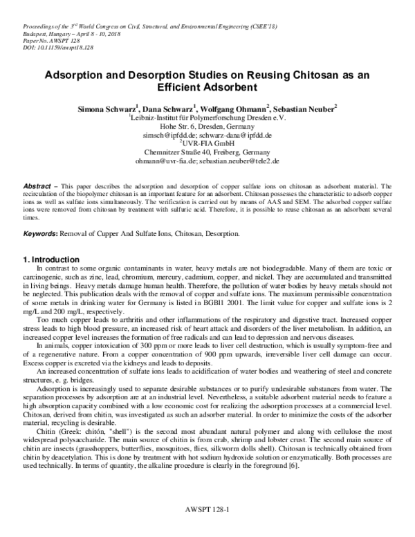 (PDF) Adsorption and Desorption Studies on Reusing Chitosan as an ...
