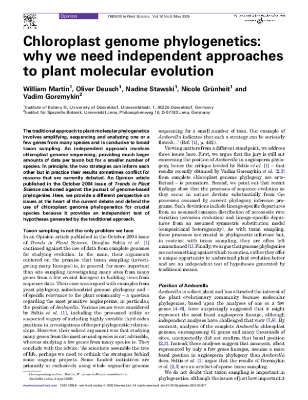 (PDF) Chloroplast genome phylogenetics: why we need independent ...