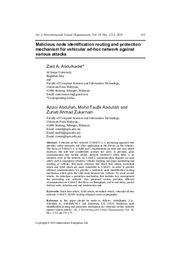 (PDF) Malicious node identification routing and protection mechanism ...