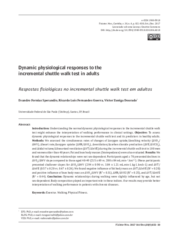 (PDF) Dynamic Physiological Responses To The Incremental Shuttle Walk ...