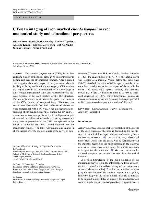 (PDF) CT-scan imaging of iron marked chorda tympani nerve: anatomical ...