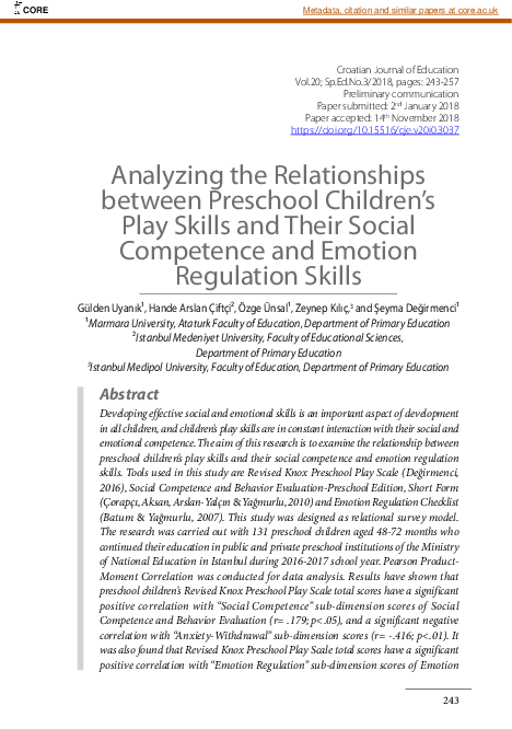 (PDF) Analyzing The Relationships between Preschool Children’s Play ...