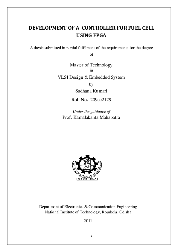 (PDF) Development of a Controller for Fuel Cell Using Fpga