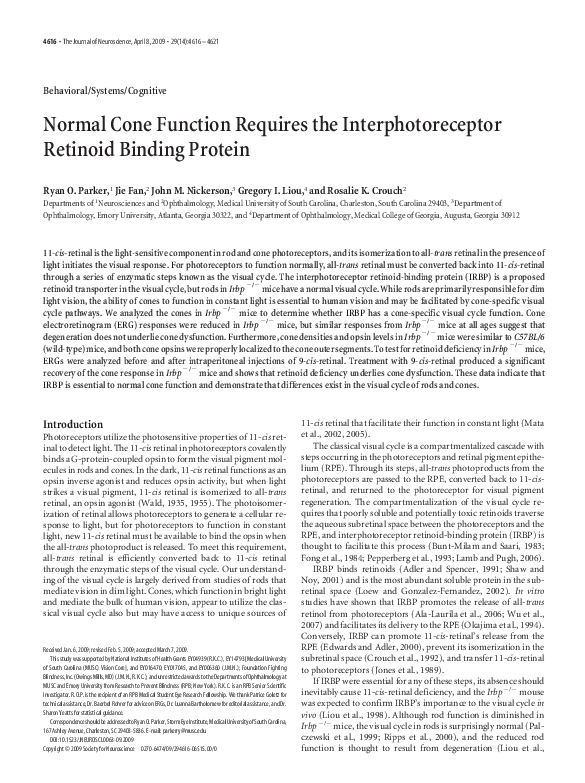 (PDF) Normal Cone Function Requires the Interphotoreceptor Retinoid ...