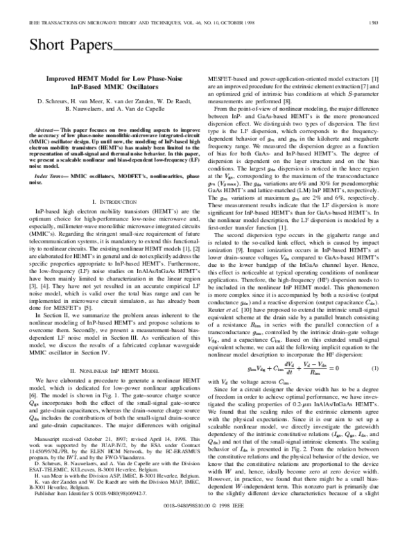 (PDF) Improved HEMT model for low phase-noise InP-based MMIC oscillators