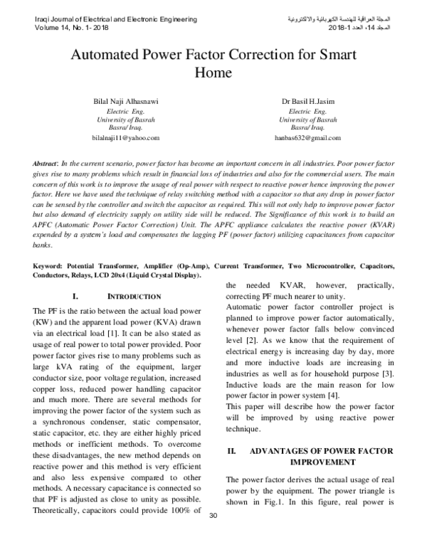 (PDF) Automated Power Factor Correction for Smart Home