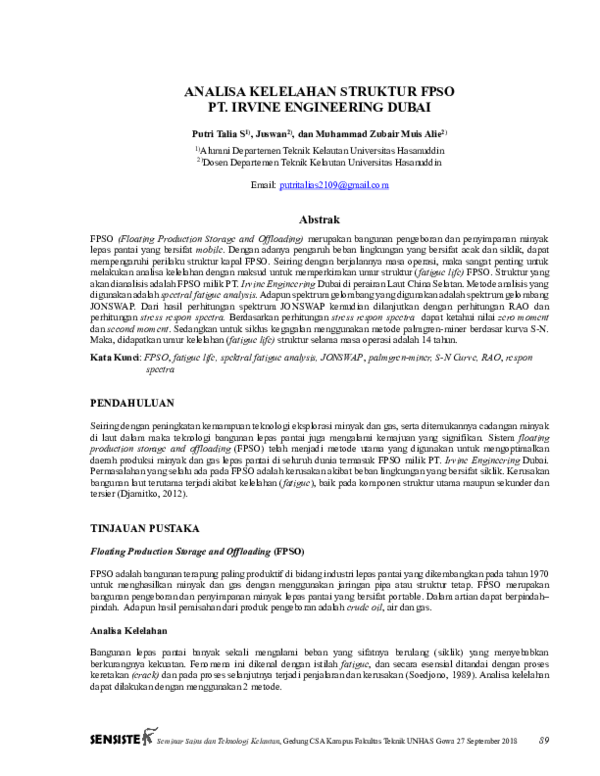 (PDF) Analisa Kelelahan Struktur Fpso Pt. Irvine Engineering Dubai