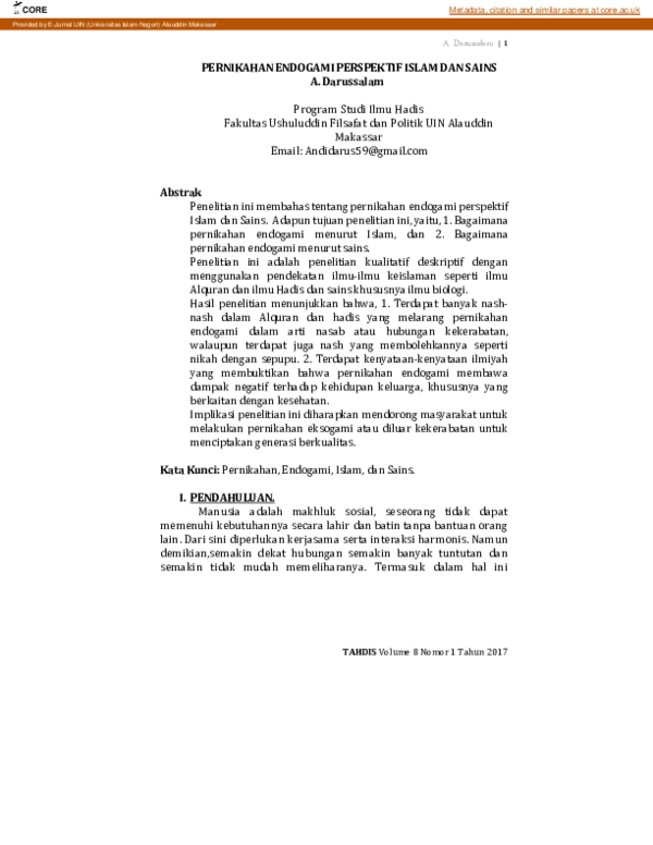 (PDF) Pernikahan Endogami Perspektif Islam Dan Sains