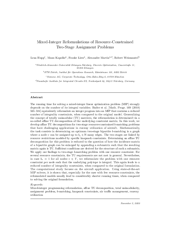 (PDF) Mixed-Integer Reformulations of Resource-Constrained Two-Stage Assignment Problems