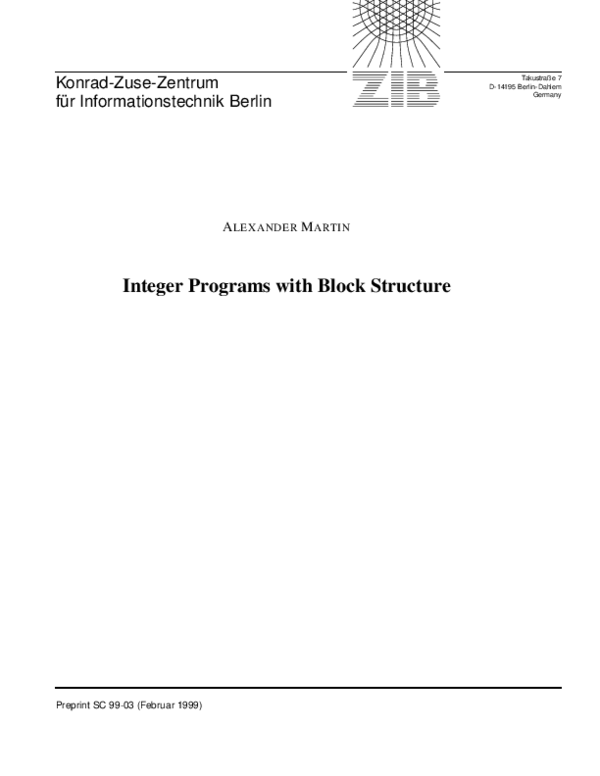 (PDF) Integer programs with block structure