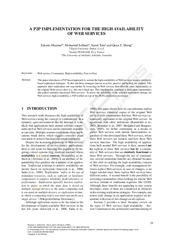 (PDF) A P2P Implementation for the High Availability of Web Services