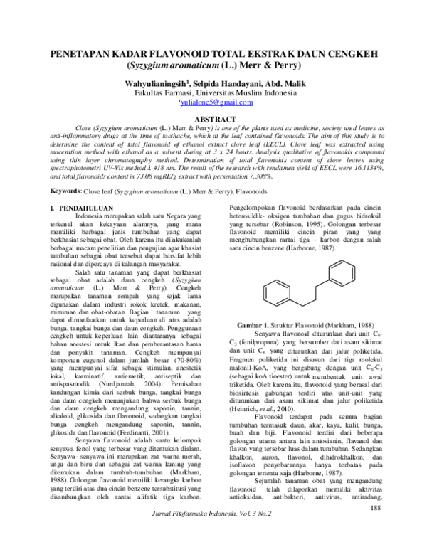(PDF) PENETAPAN KADAR FLAVONOID TOTAL EKSTRAK DAUN CENGKEH (Syzygium aromaticum (L.) Merr & Perry)