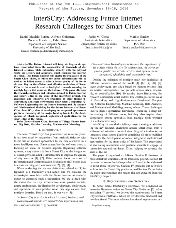(PDF) InterSCity: Addressing Future Internet research challenges for ...