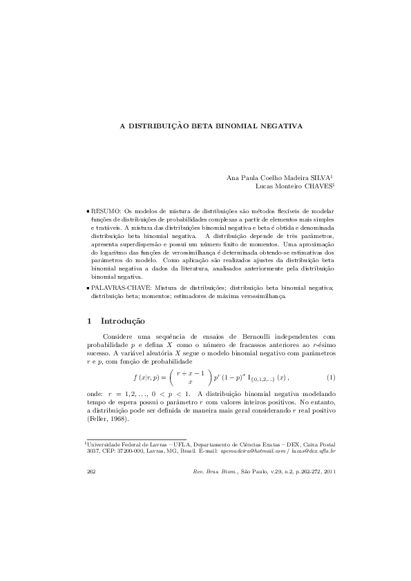 (PDF) A Distribuição Beta Binomial Negativa