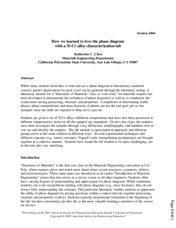 (PDF) How We Learned To Love The Phase Diagram With A Ti Cr Alloy ...