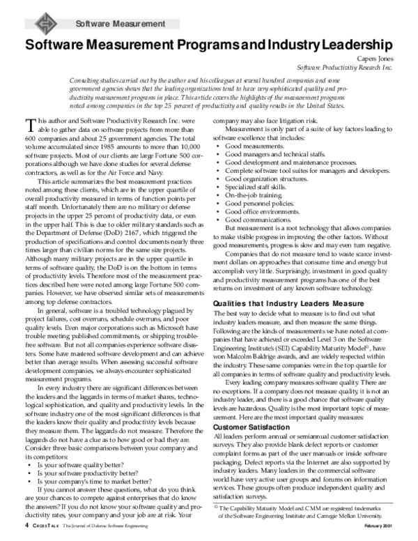 Pdf Software Measurement Programs And Industry Leadership 