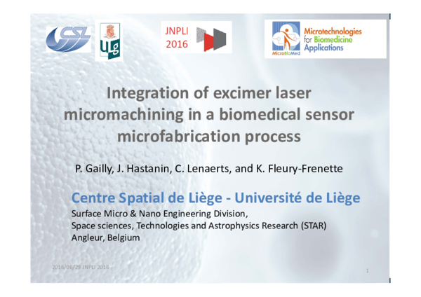 (PDF) Integration of excimer laser micromachining in a biomedical sensor microfabrication process