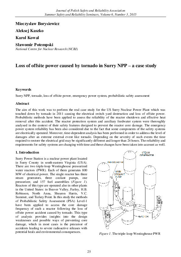 (PDF) Loss of offsite power caused by tornado in Surry NPP : a case study