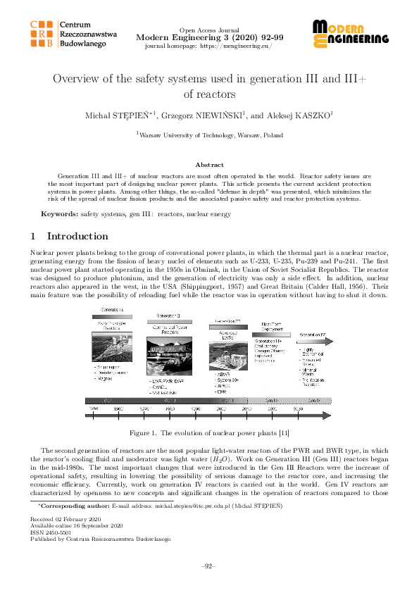 (PDF) Overview of the safety systems used in generation III and III+ of ...
