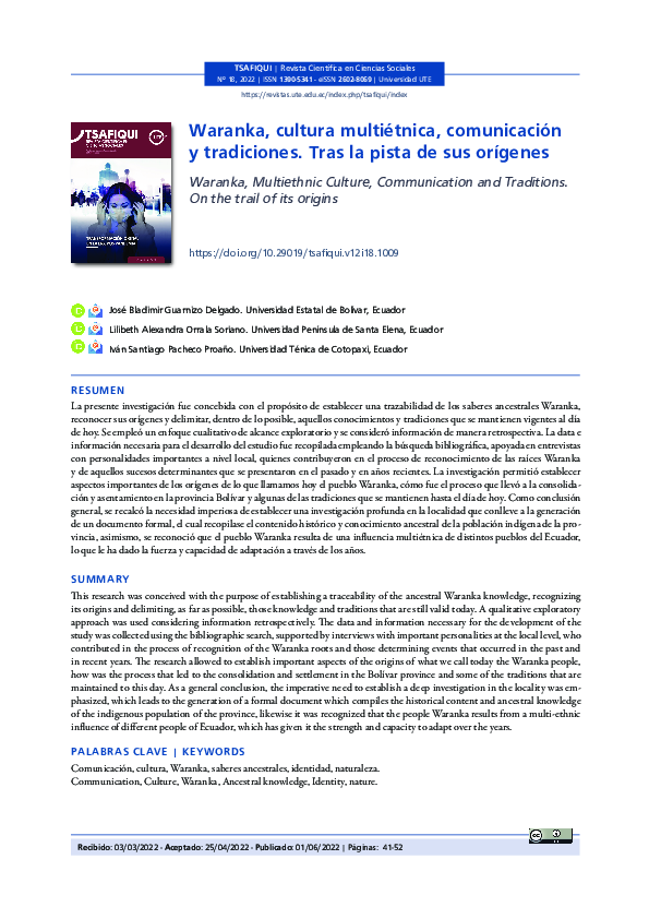 (PDF) Waranka, cultura multiétnica, comunicación y tradiciones. Tras la ...