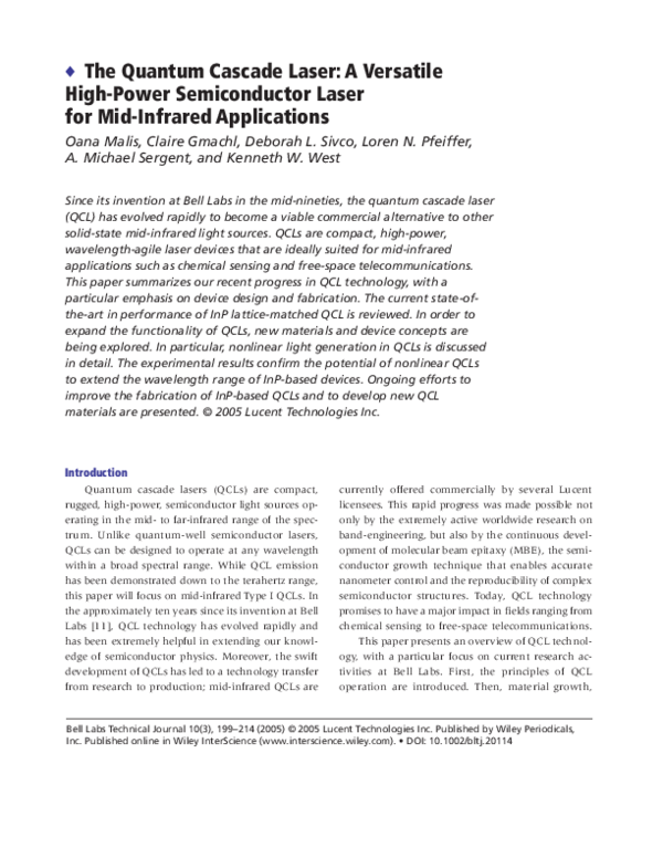 (PDF) The quantum cascade laser: A versatile high-power semiconductor laser for mid-infrared ...