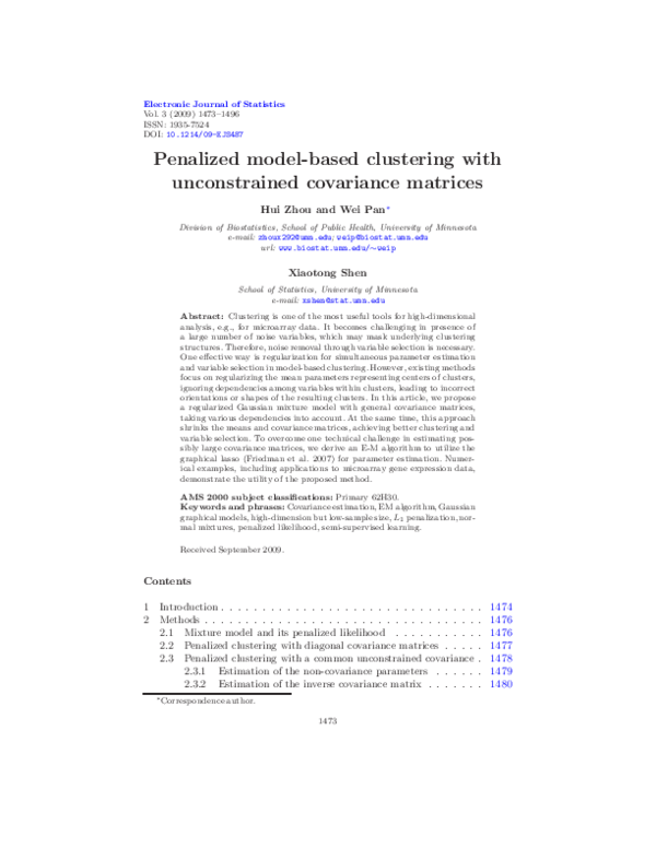 (PDF) Penalized model-based clustering with unconstrained covariance matrices