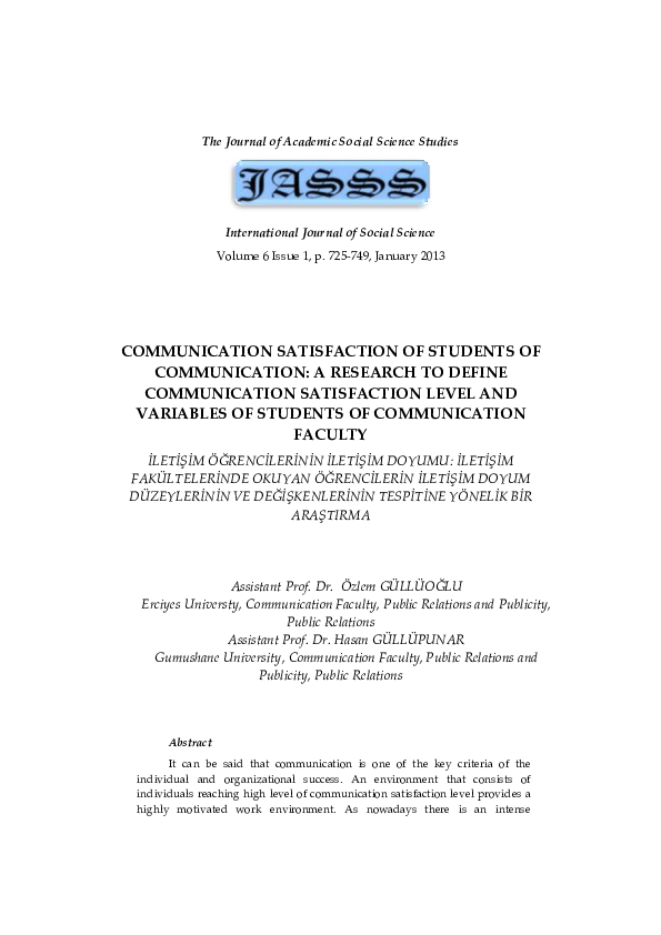 (PDF) Communication Satisfaction of Students of Communication: A ...