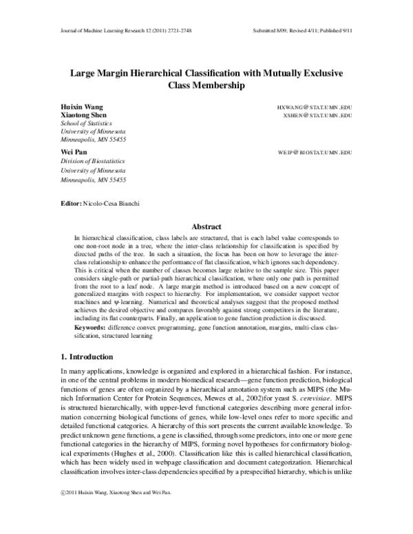(PDF) Large Margin Hierarchical Classification with Mutually Exclusive Class Membership