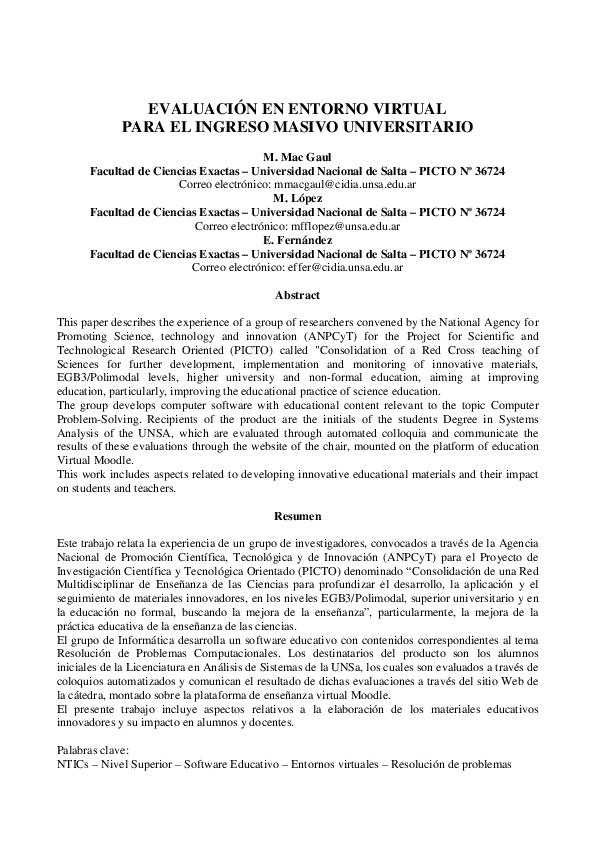 (PDF) Evaluación en entorno virtual para el ingreso masivo universitario (PDF) Evaluación en entorno virtual para el ingreso masivo universitario