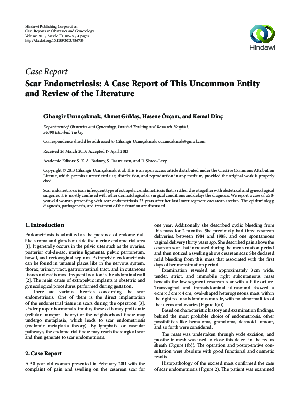 (PDF) Scar Endometriosis: A Case Report of This Uncommon Entity and ...