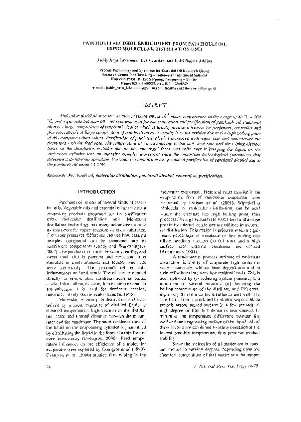 (PDF) Patchouli Alcohol Enrichment From Patchouli Oil Using Molecular ...