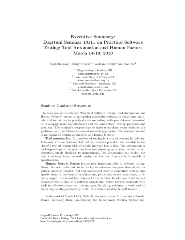 (PDF) 10111 Executive Summary – Practical Software Testing: Tool ...