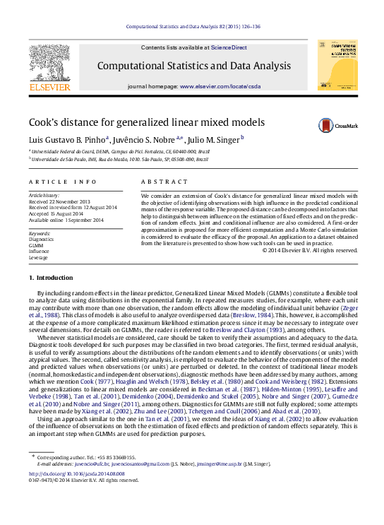 (PDF) Cook’s distance for generalized linear mixed models