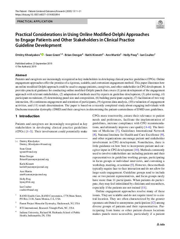 (PDF) Practical Considerations in Using Online Modified-Delphi Approaches to Engage Patients and ...