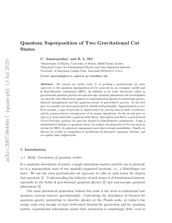(PDF) Superposition of Gravitational Cat States