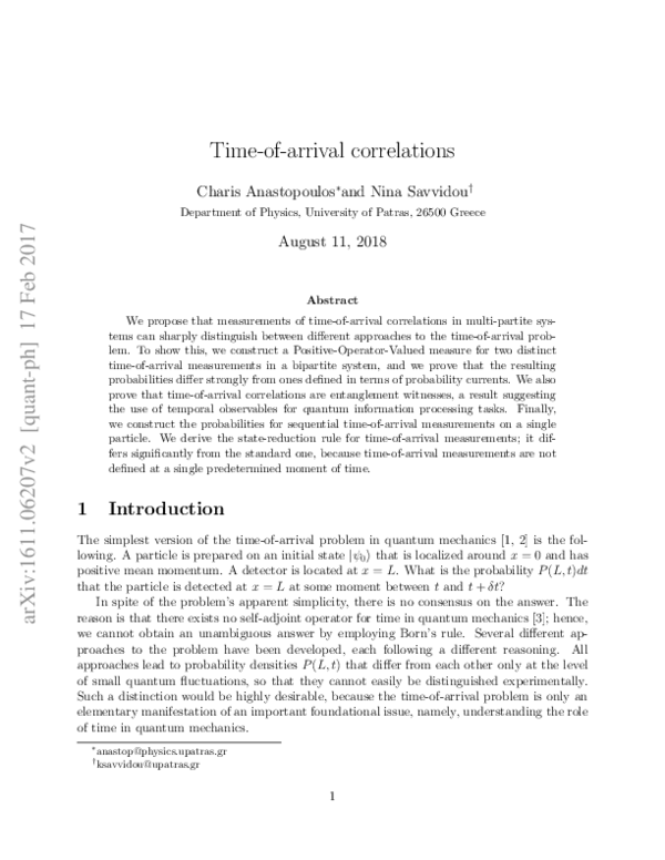 (PDF) Time-of-arrival correlations