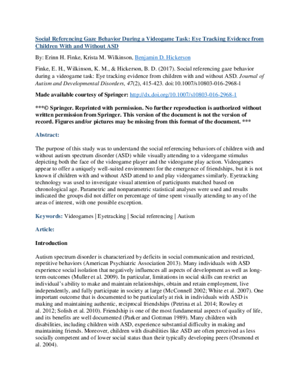 (PDF) Social Referencing Gaze Behavior During a Videogame Task: Eye Tracking Evidence from ...