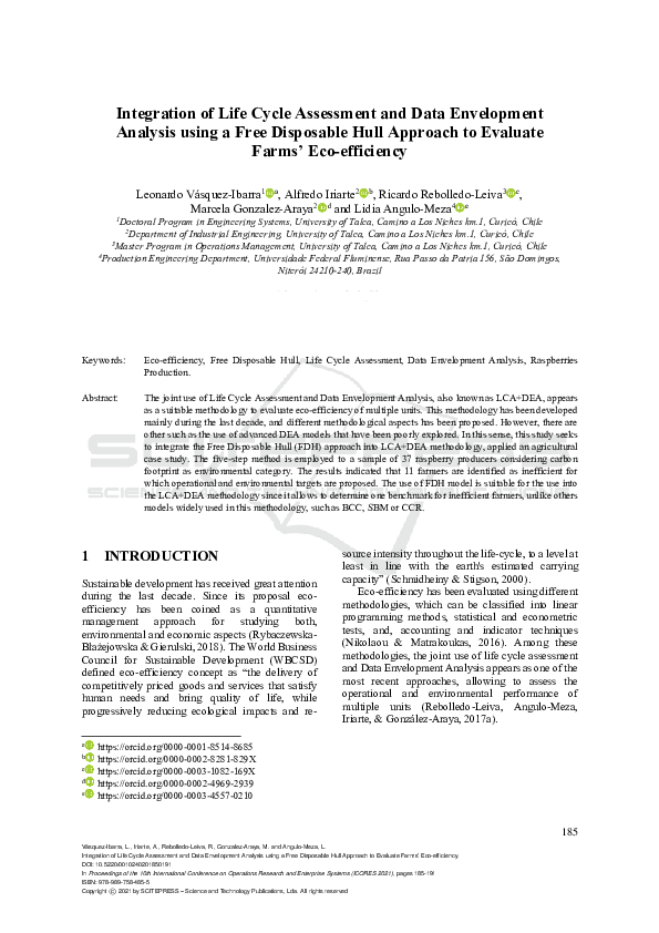 (PDF) Integration of Life Cycle Assessment and Data Envelopment ...