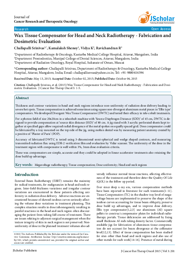 (PDF) Wax Tissue Compensator for Head and Neck Radiotherapy ...