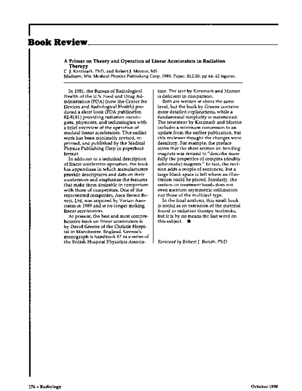 (PDF) A Primer on Theory and Operation of Linear Accelerators in Radiation Therapy by C. J ...