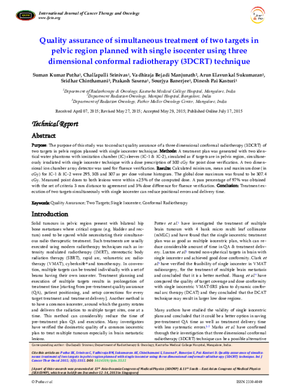 (PDF) Quality assurance of simultaneous treatment of two targets in pelvic region planned with ...