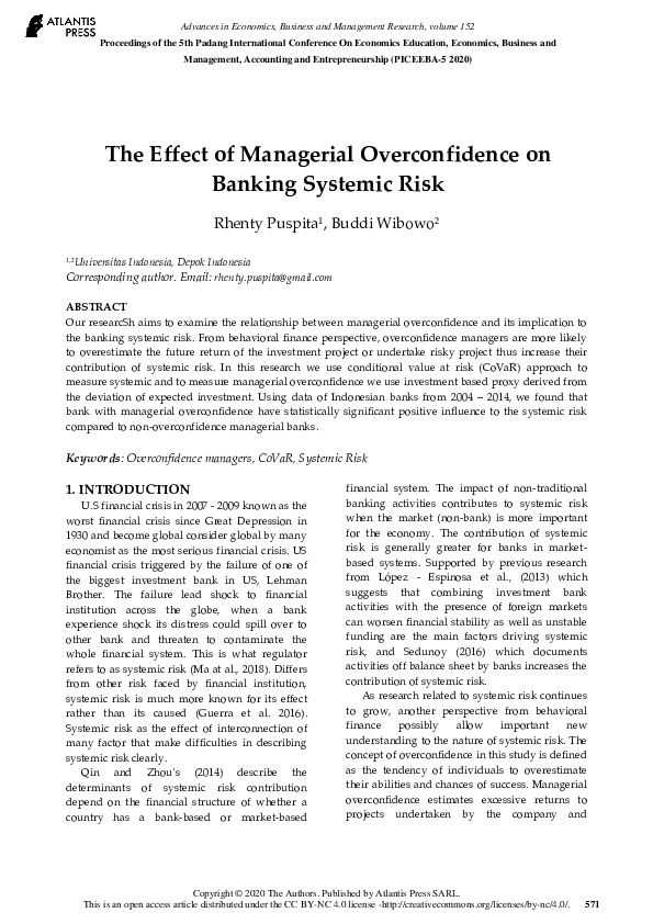 (PDF) The Effect of Managerial Overconfidence on Banking Systemic Risk