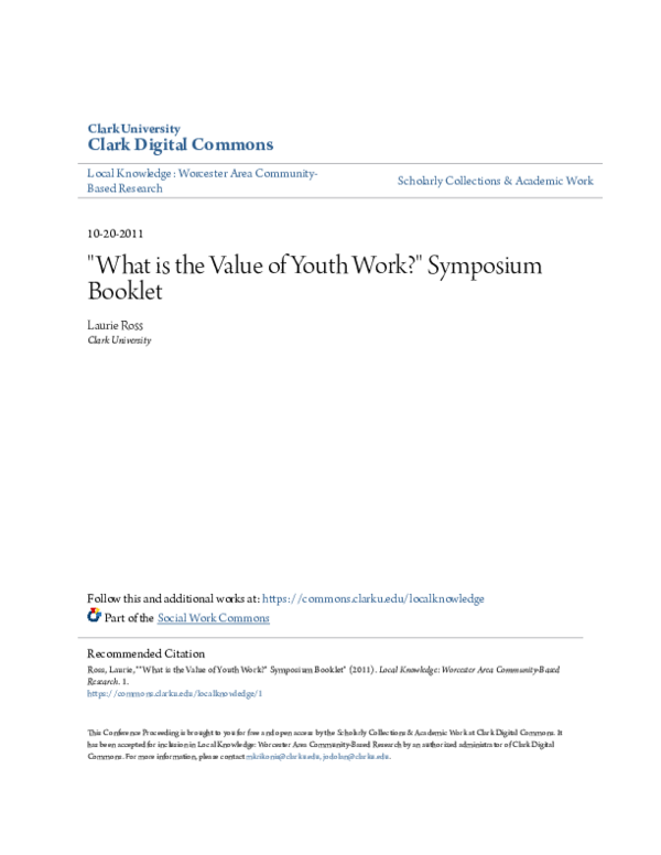 (PDF) What is the Value of Youth Work?" Symposium Booklet | Laurie Ross ...