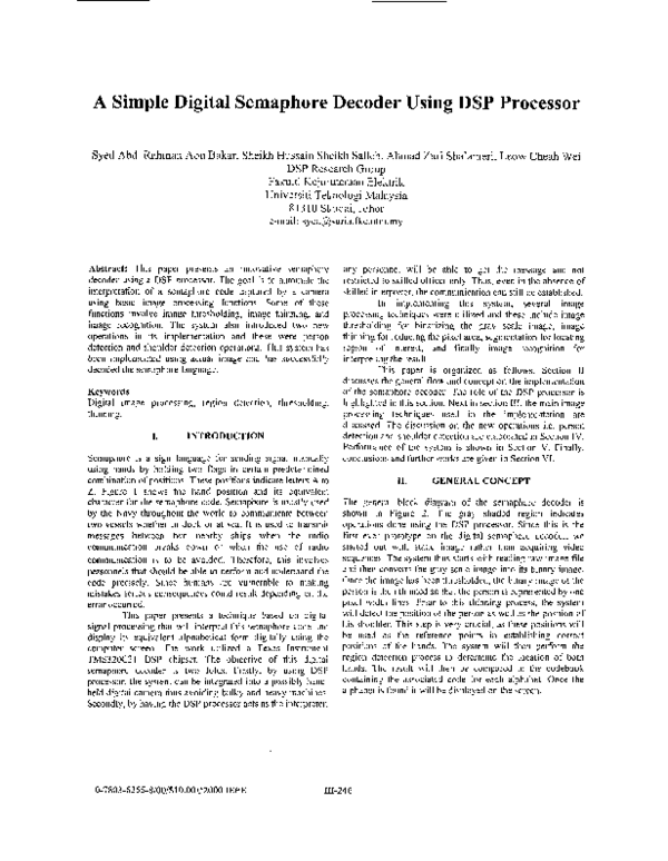 (PDF) A simple digital semaphore decoder using DSP processor
