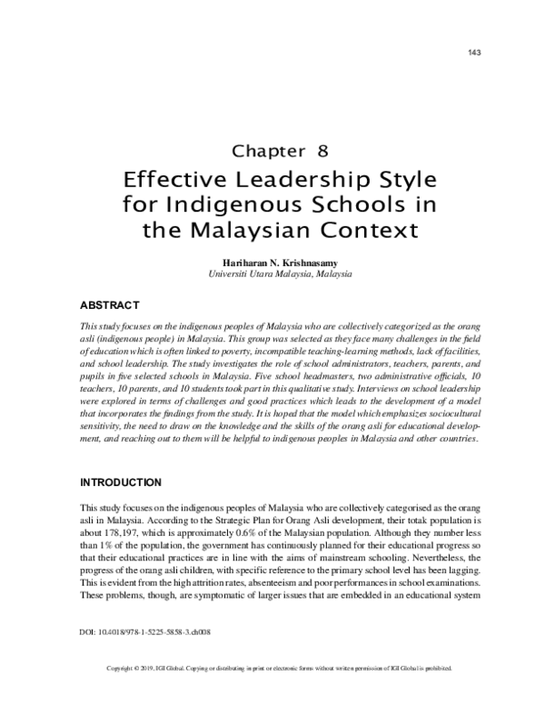 (PDF) Effective Leadership Style for Indigenous Schools in the ...