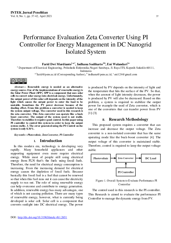 (PDF) Performance Evaluation Zeta Converter Using PI Controller for Energy Management in DC ...